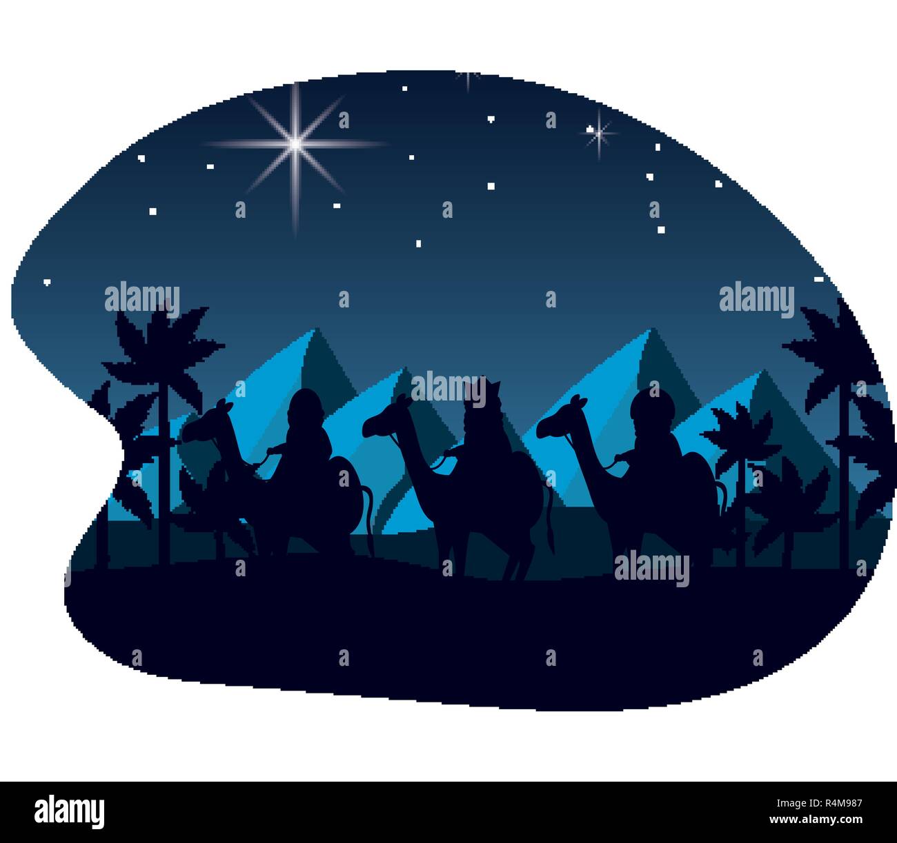 christmas nativity scene wise men with camels at night cartoon vector ...