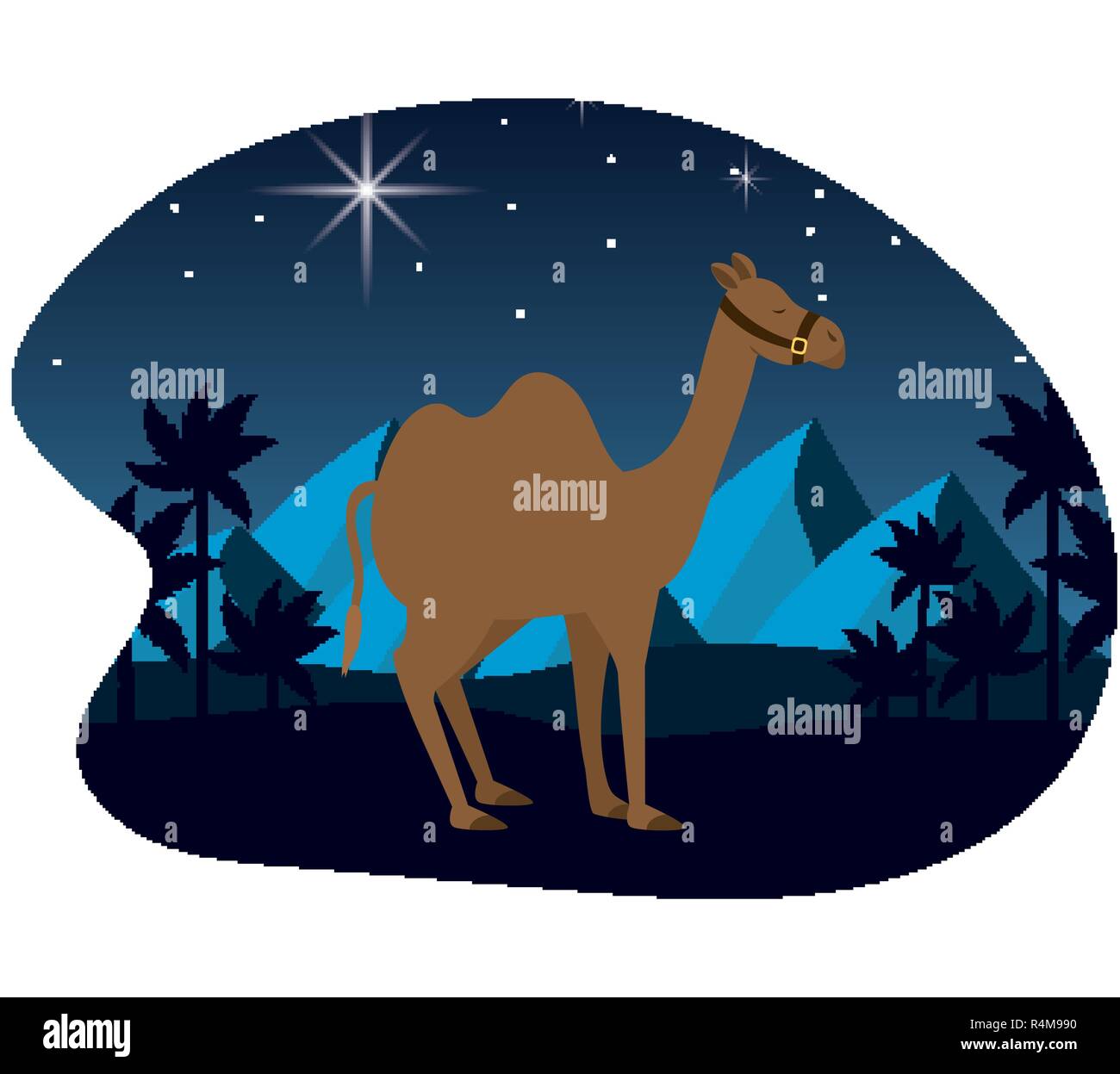 christmas nativity scene animal camel at night cartoon vector ...