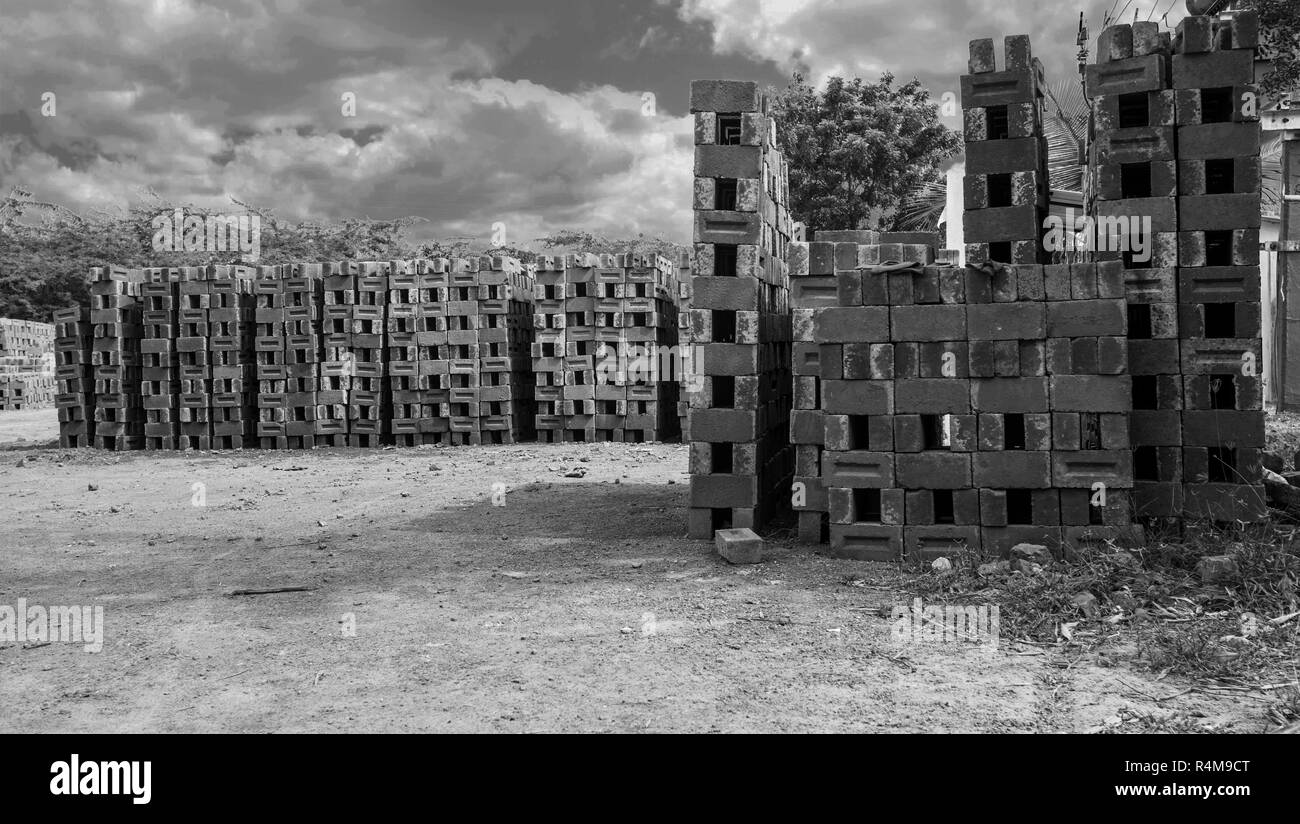 Stack of concrete block Black and White Stock Photos & Images - Alamy