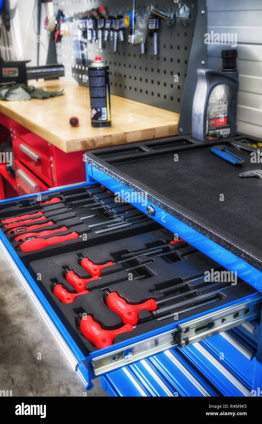 Toolbox in the workshop, close-up Stock Photo - Alamy