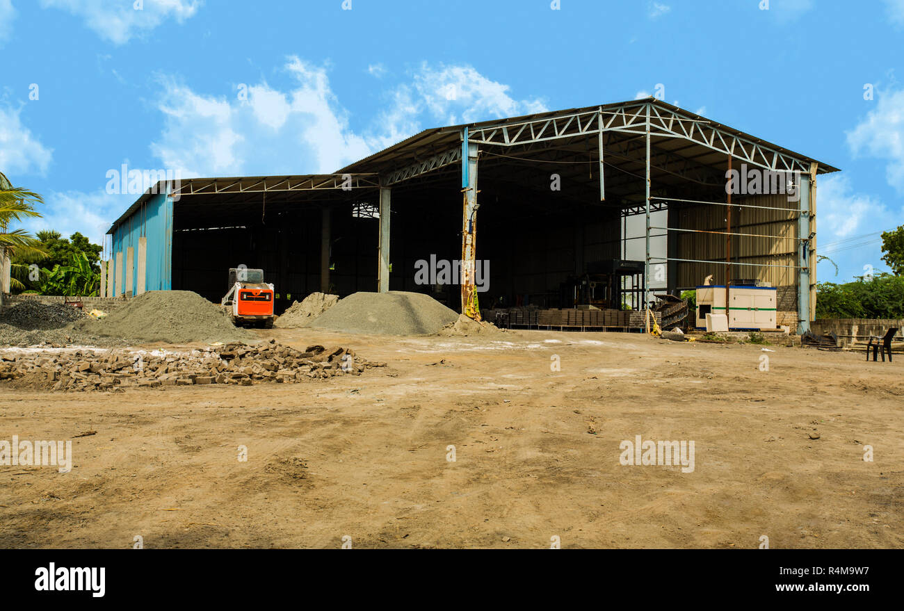 Factory building exterior with warehouse. Industrial production of ...