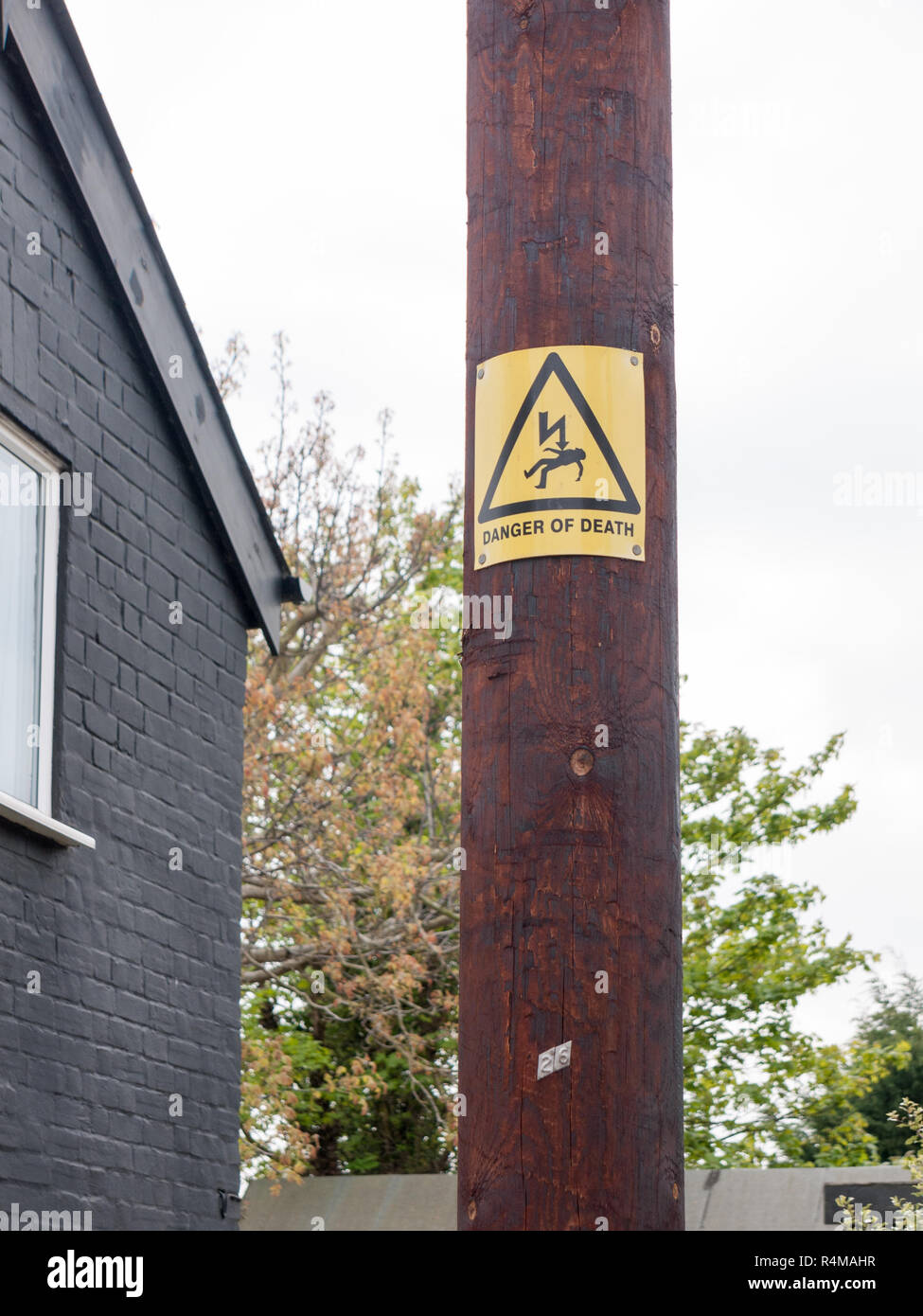 a yellow and black danger of death sign with electric bolt and man ...