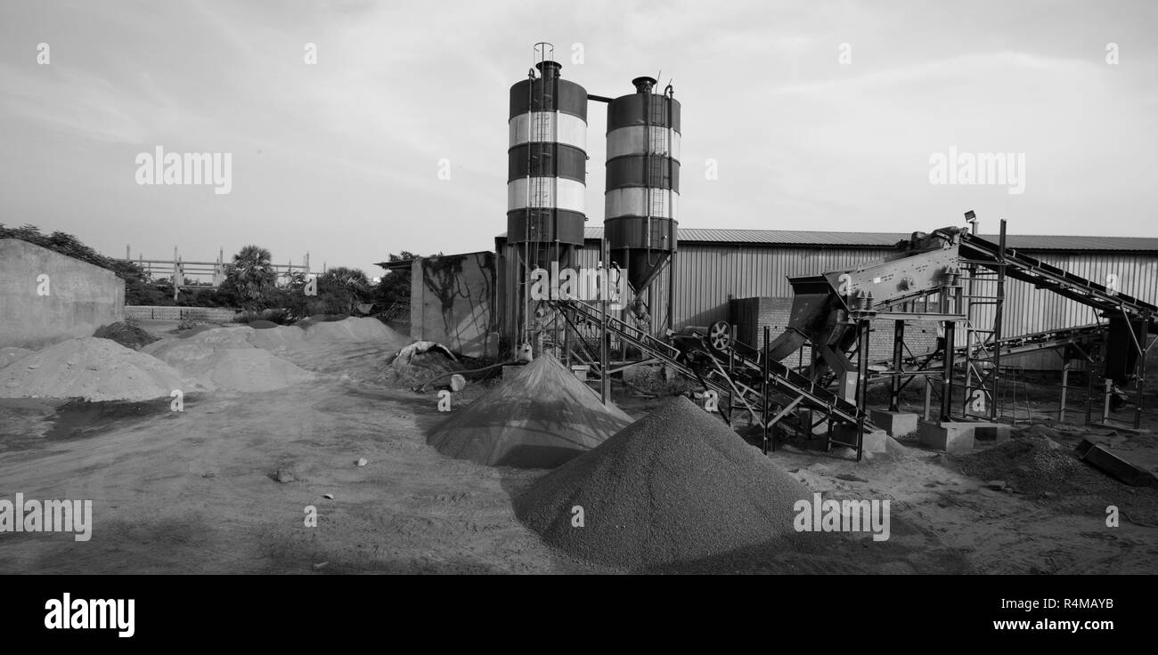 Exterior view of a cement factory. Industrial Cement Processing Stock ...