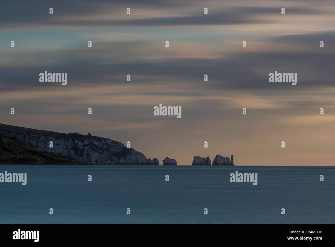 the needles lighthouse at alum bay on the isle of wight at sunset ...