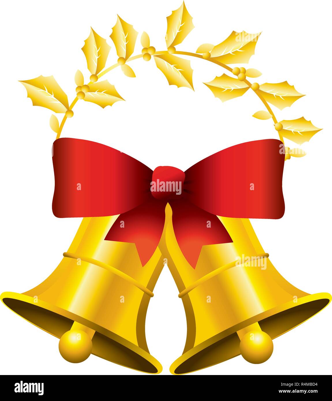 luxury and elegant christmas bells with red ribbon cartoon vector ...