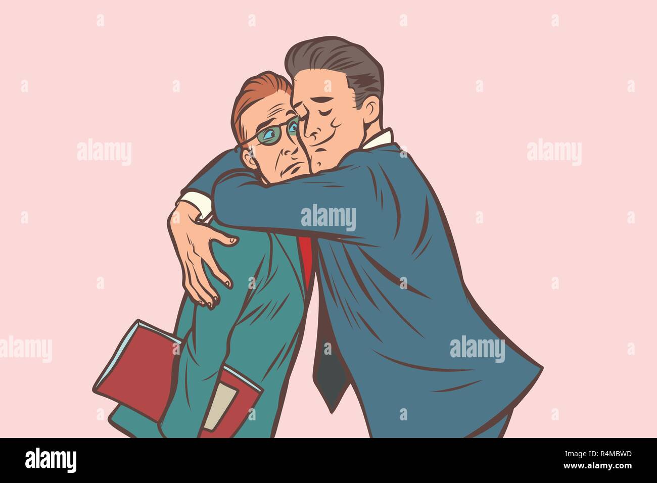Businessman hugs. A man embracing another. Support and care. Comic ...