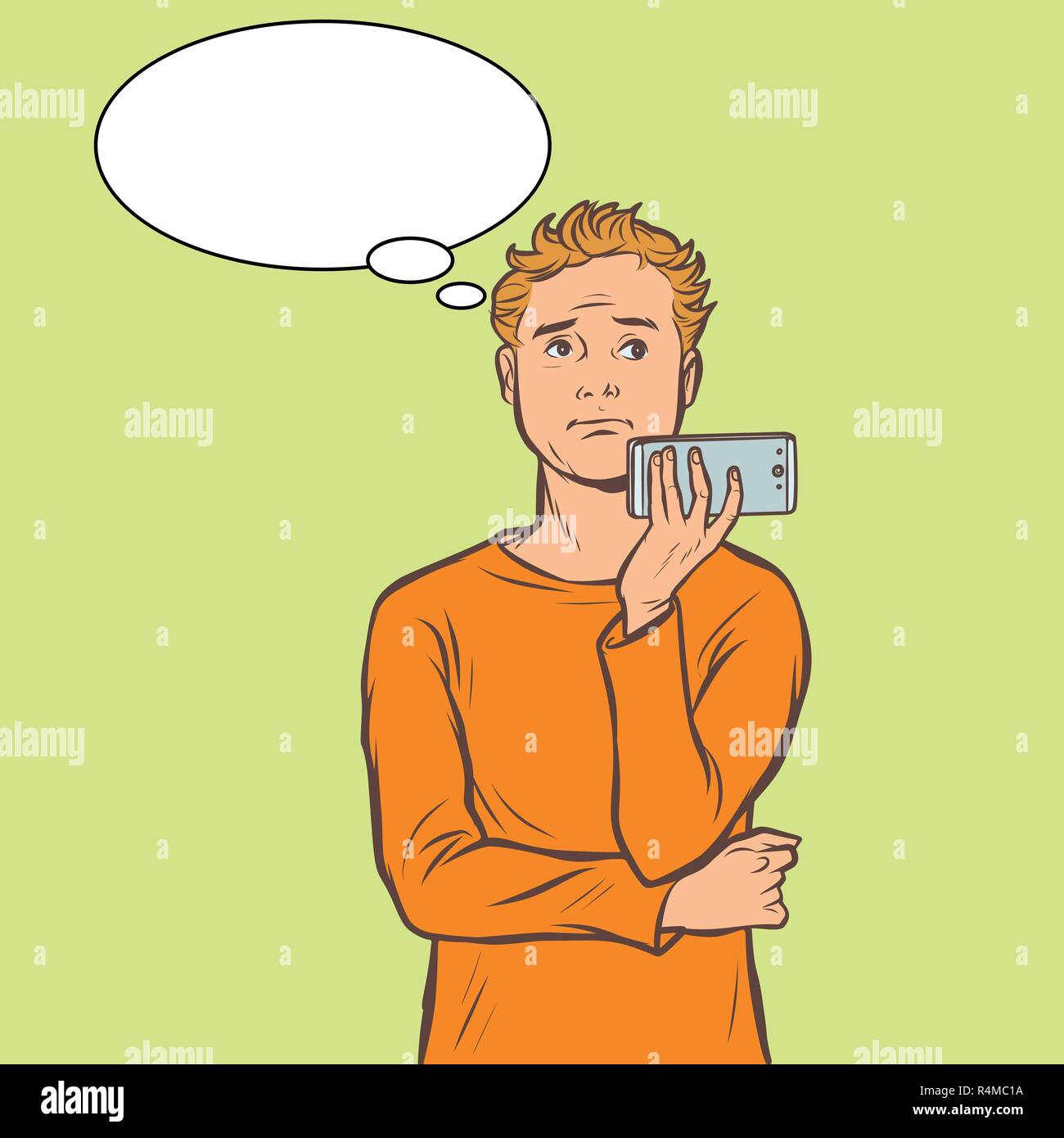 man talking on smartphone. Gadgets and communication. Comic cartoon pop ...