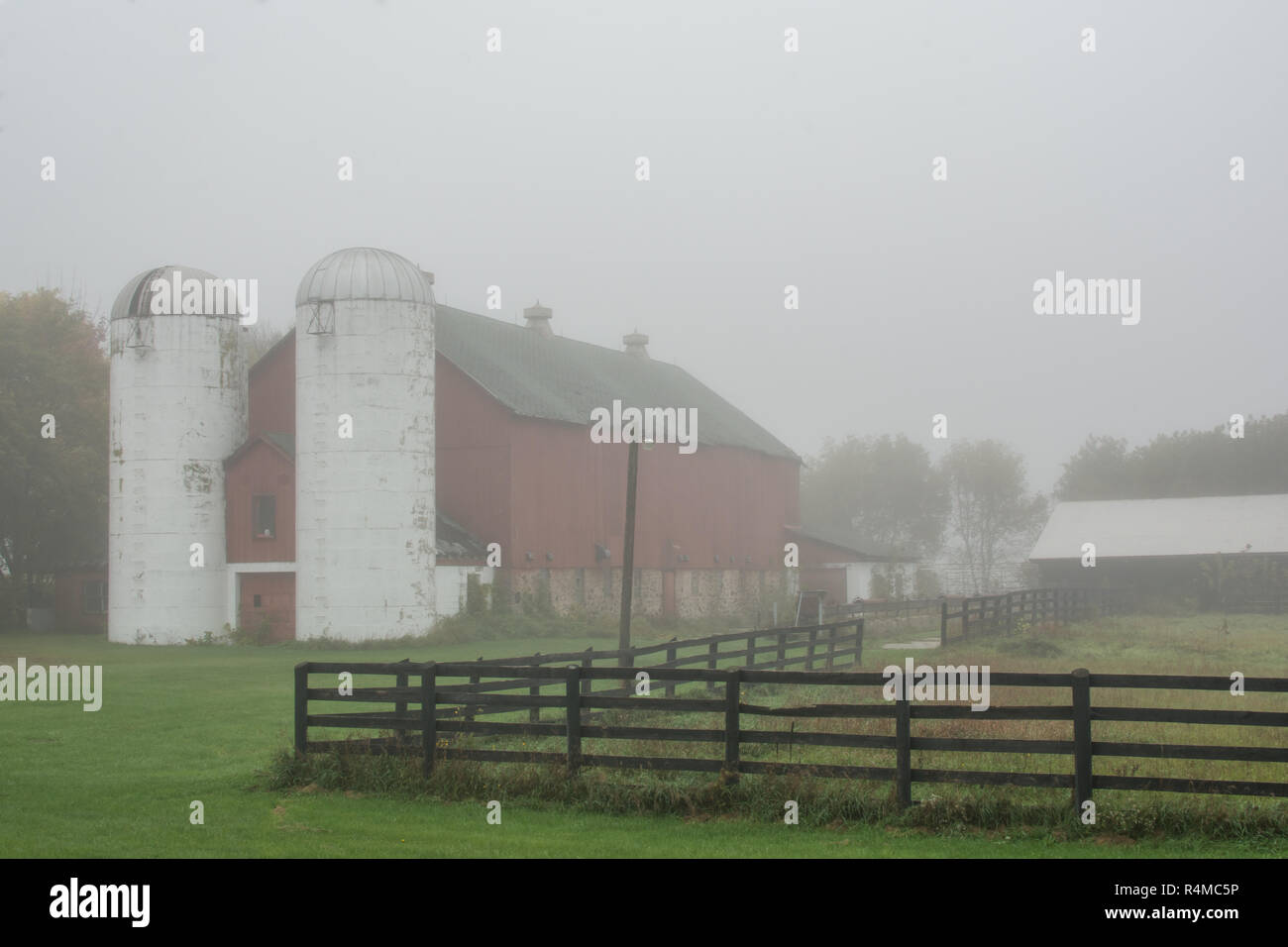 Rural Wisconsin farm on a foggy fall morning Stock Photo - Alamy