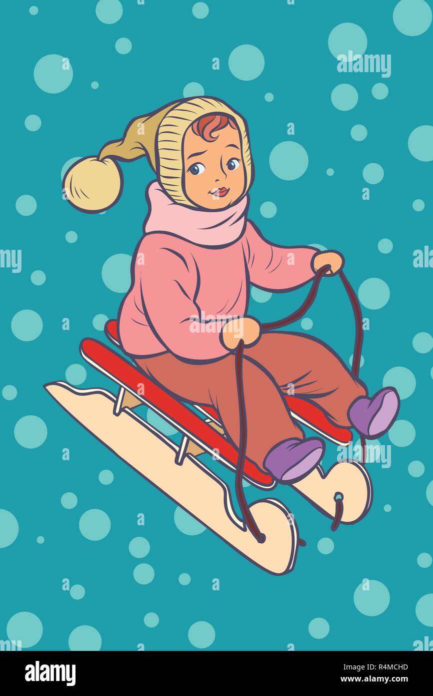 Boy on a sledge Stock Vector Images - Alamy