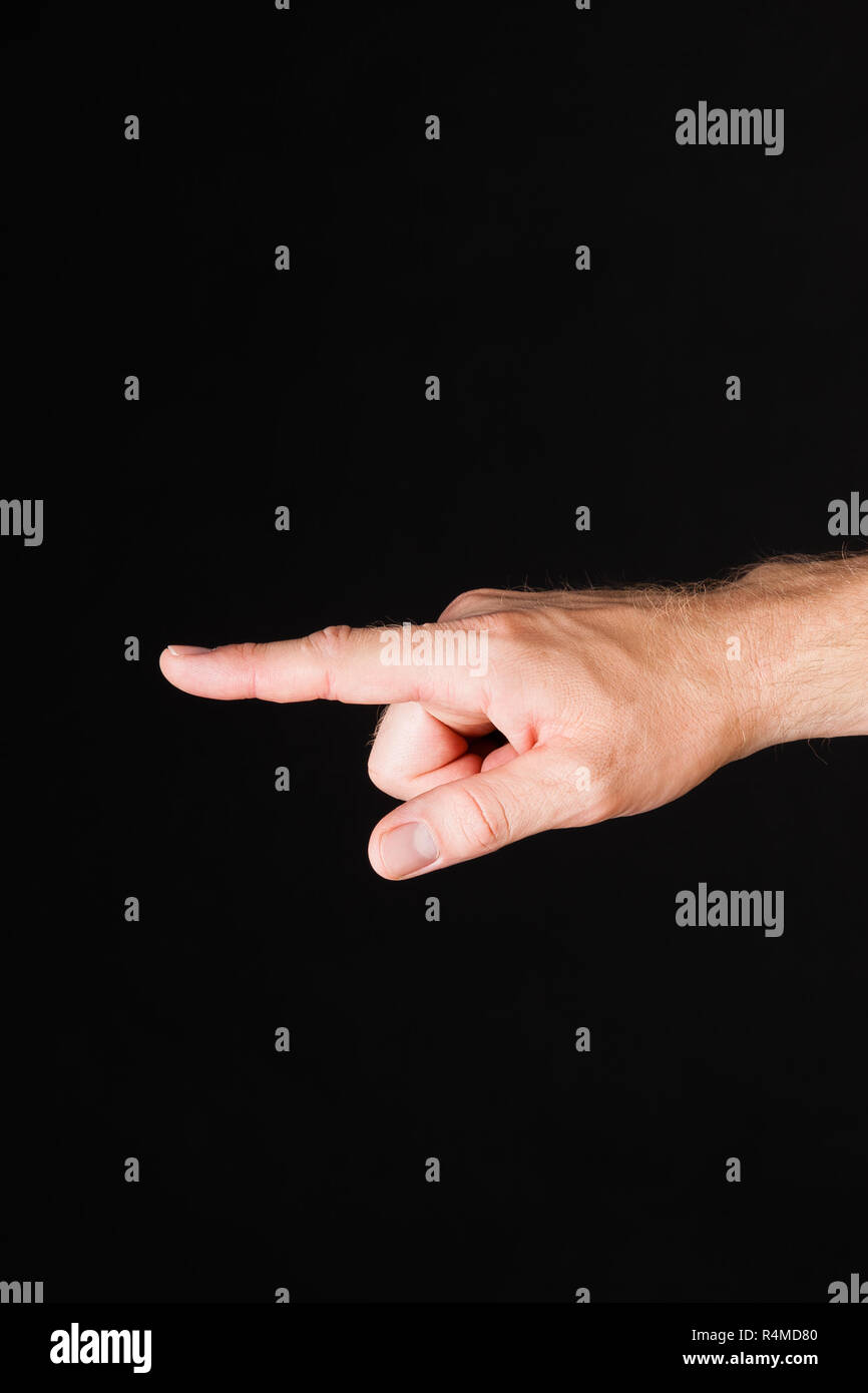 Male hand showing blaming finger Stock Photo - Alamy