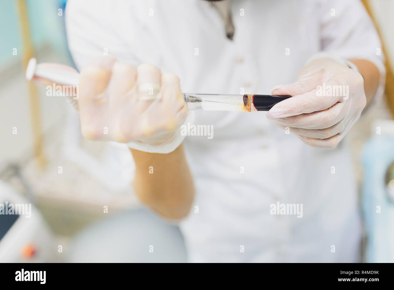 Set of preparation of blood plasma from the test tube in a syringe of ...