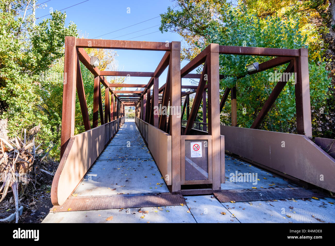 Bridge over Guadalupe River close to downtown San Jose, south San ...