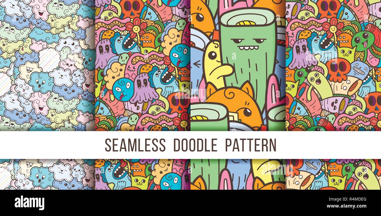 Collection of funny doodle monsters seamless pattern for prints ...