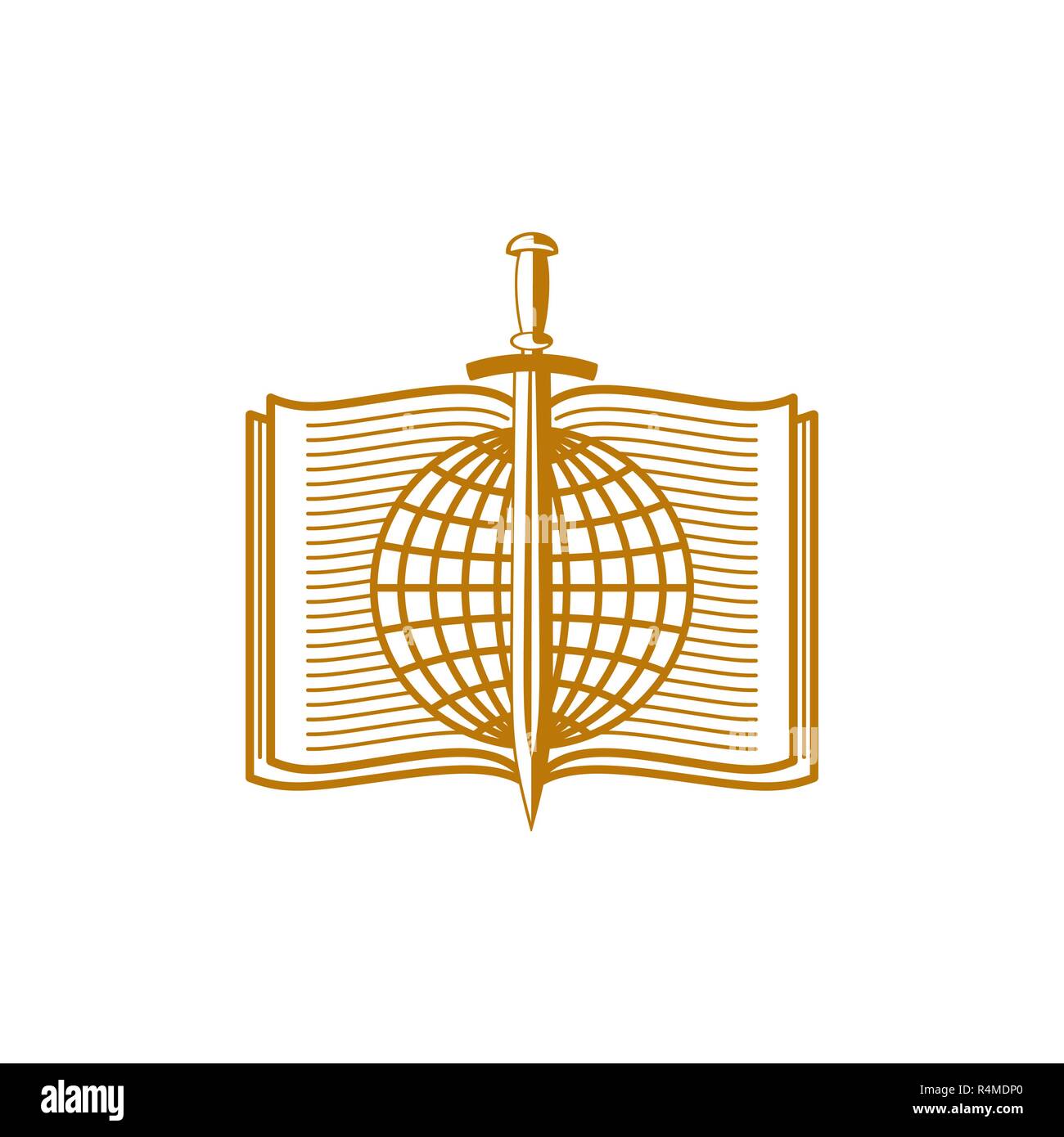 Church logo. Christian symbols. Globe and sword on the background of an ...