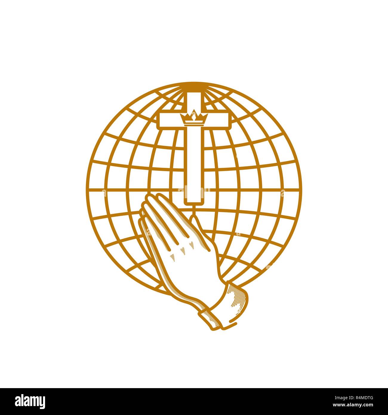 Church logo. Christian symbols. Praying hands and the cross of Jesus ...