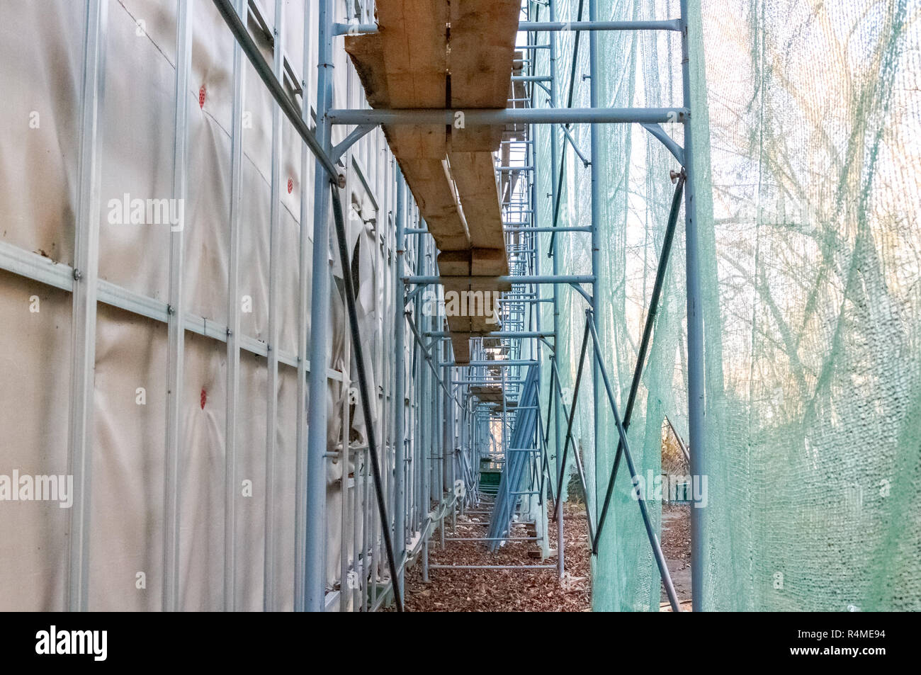 Construction site restoration work on the renovation of the old facade ...
