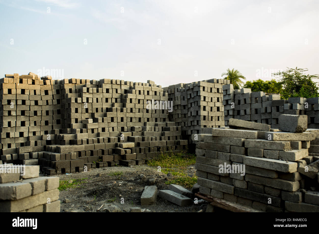 pile of brick block used for industrial in residential building ...
