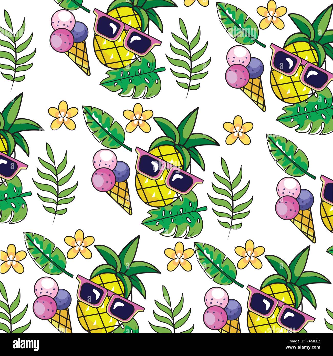 tropical summer seamless pattern cartoon vector illustration graphic ...
