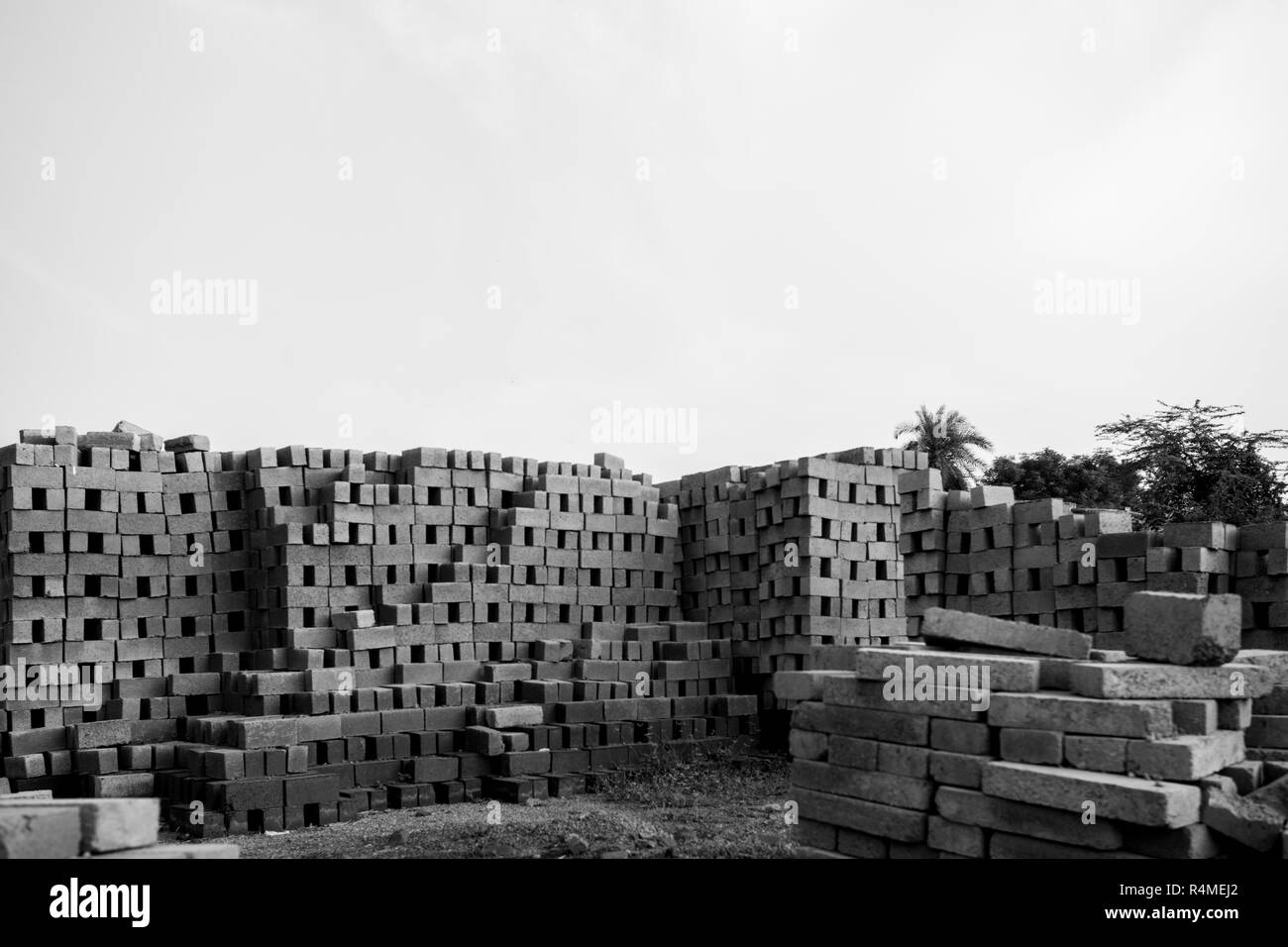 pile of brick block used for industrial in residential building ...