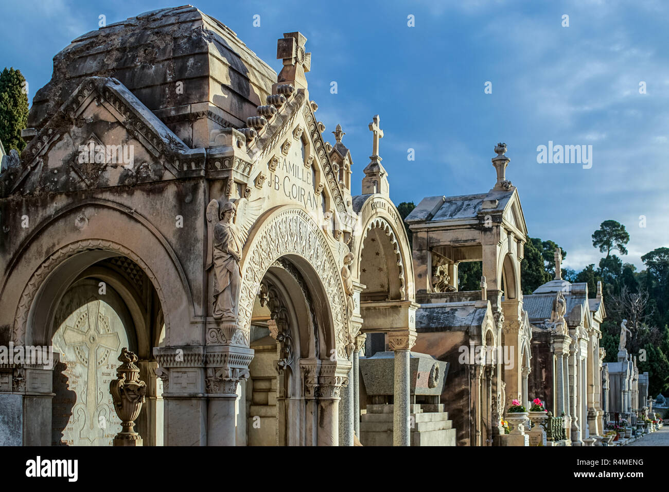 Memorial monuments and crosses on cimetiere du cimiez graveyard in Nice ...