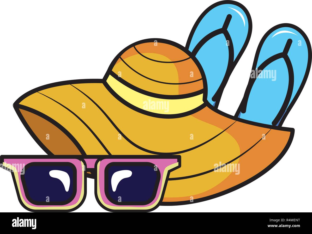 tropical summer sunglasses with flip flops and beach hat cartoon vector ...