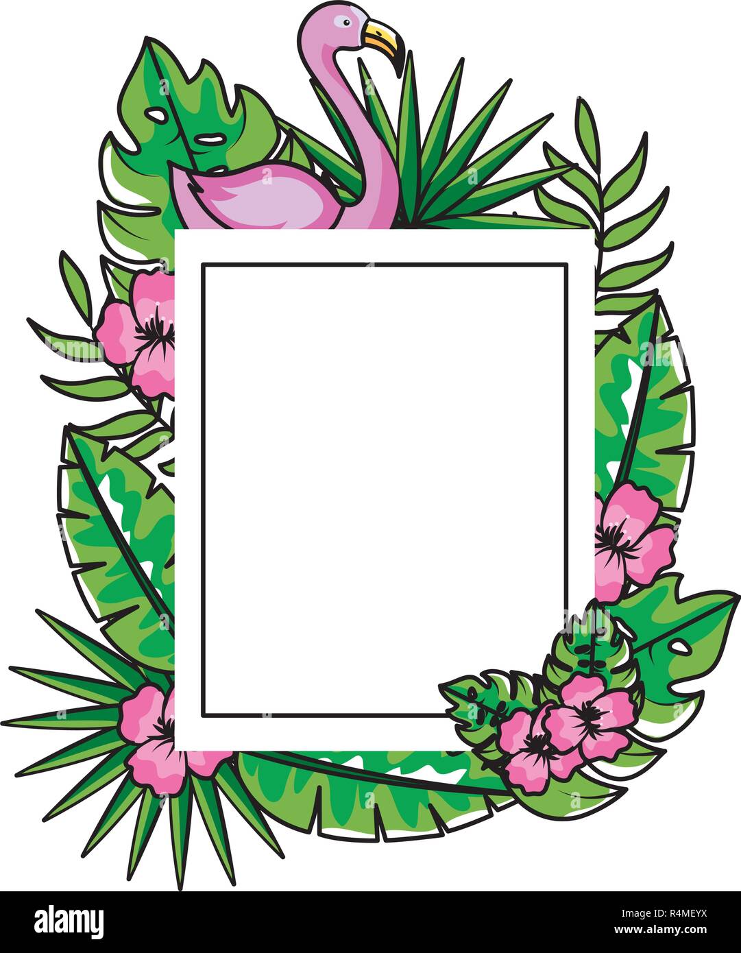 tropical summer pink flamingo square design cartoon vector illustration ...