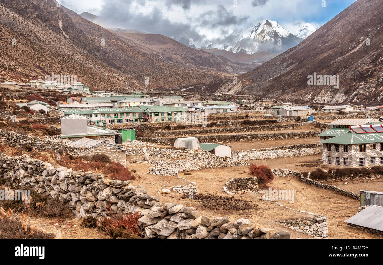 Dingboche, Nepal - October 29, 2018: Panoramic view at the Dingboche ...
