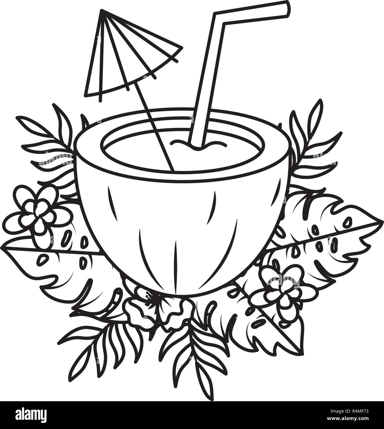 tropical summer coconut cocktail cartoon vector illustration graphic ...