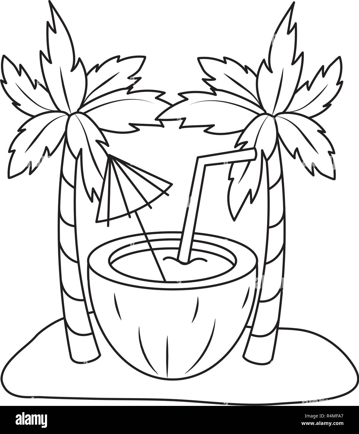 tropical summer coconut cocktail with beach palm cartoon vector ...