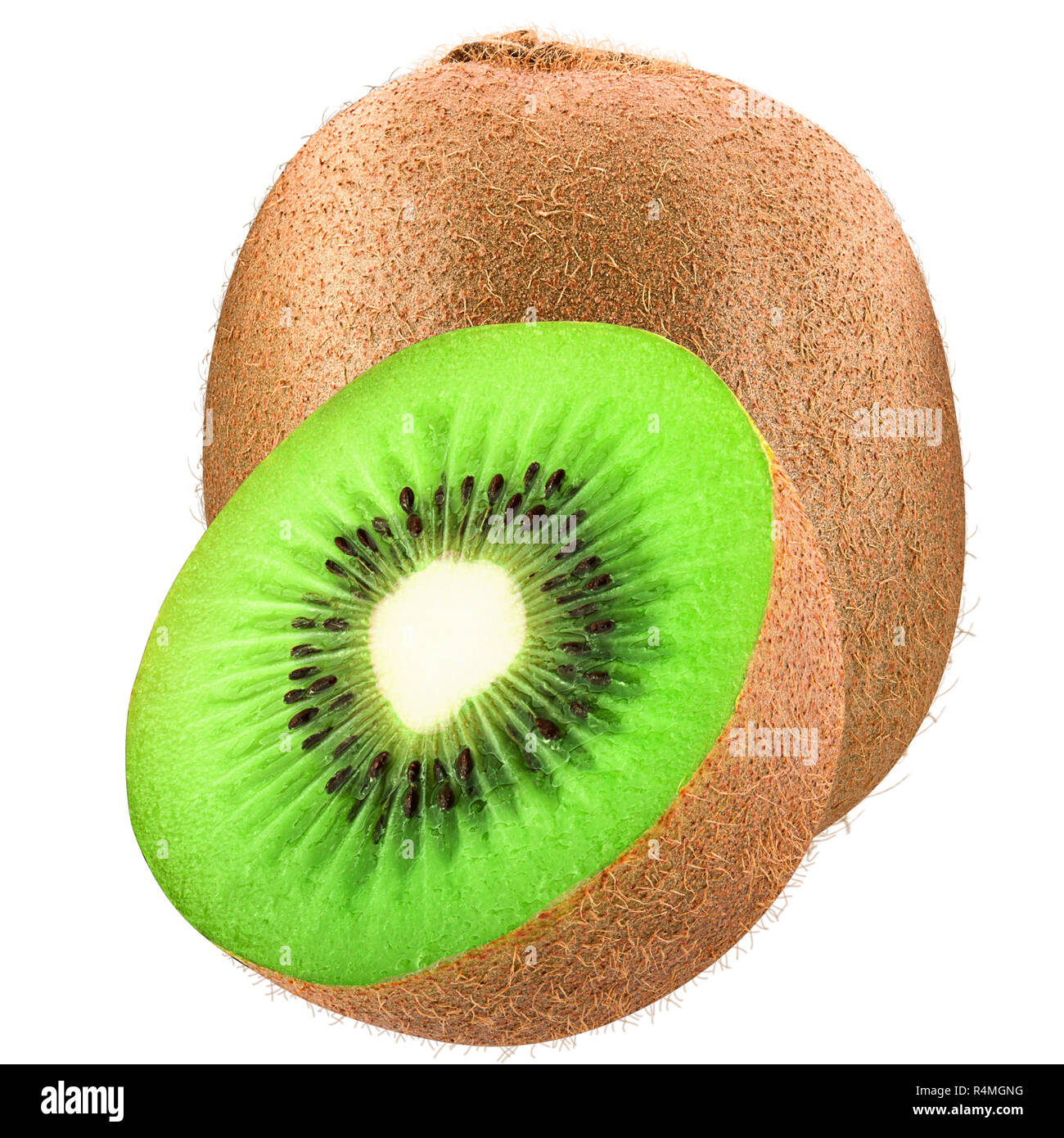 one kiwi and half isolated on white Stock Photo - Alamy
