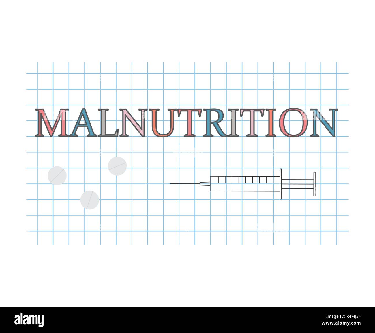 malnutrition word on checkered paper sheet- vector illustration Stock ...