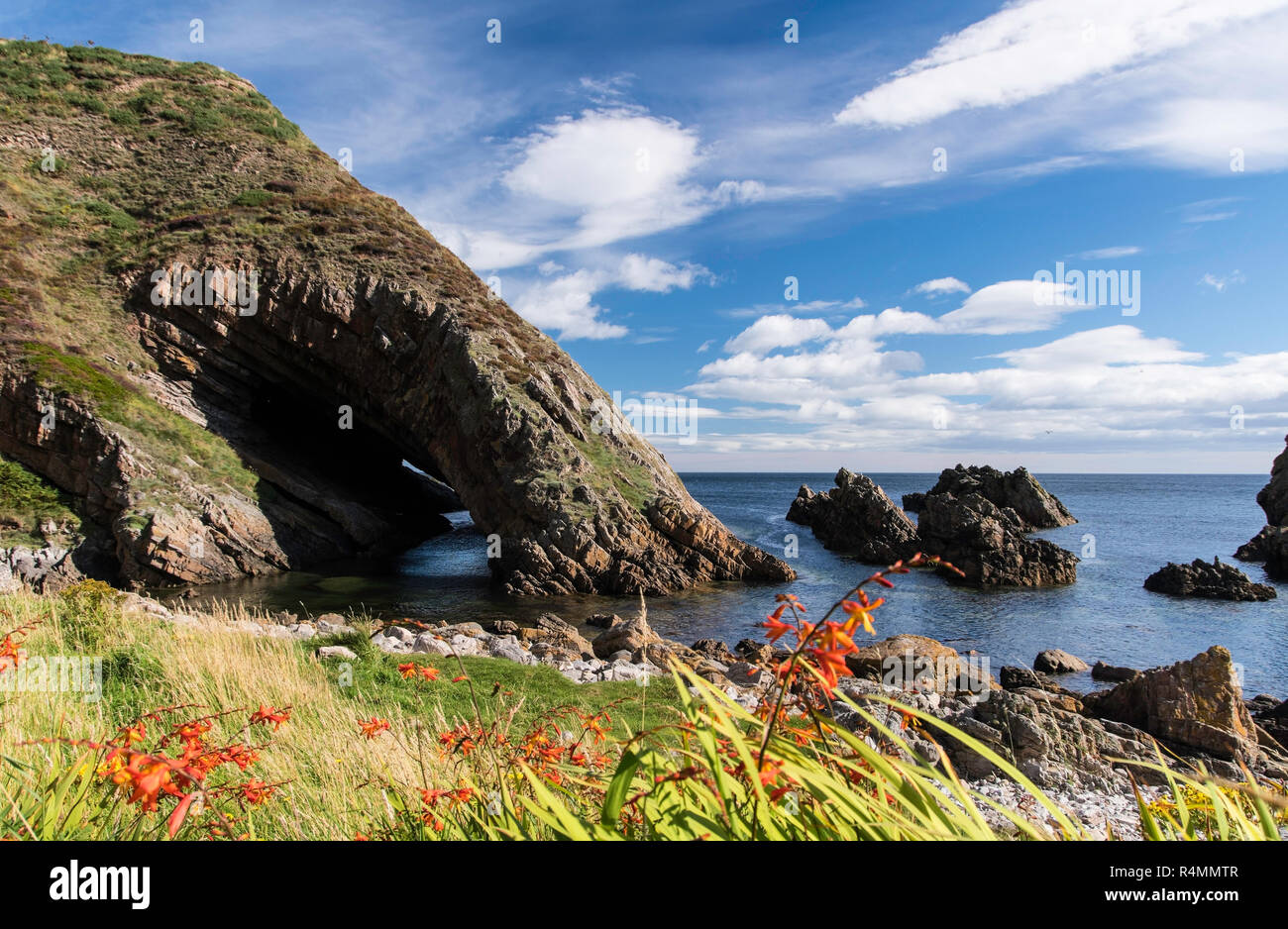 Bow Fiddle Rock is a natural sea arch near Portknockie on the north ...