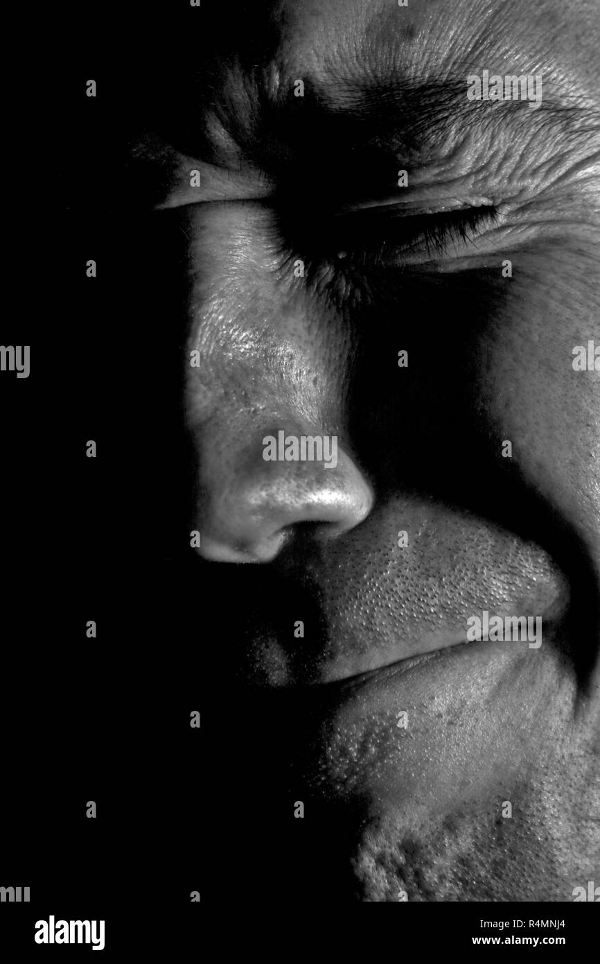 close up black and white male pained facial expression Stock Photo - Alamy