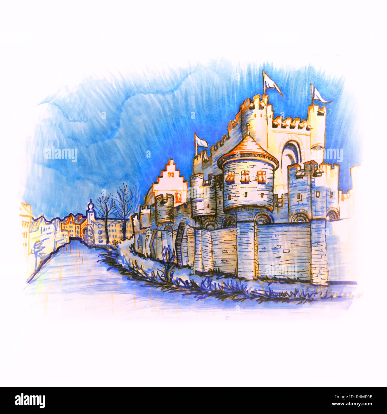 Medieval wall castle in Cut Out Stock Images & Pictures - Alamy