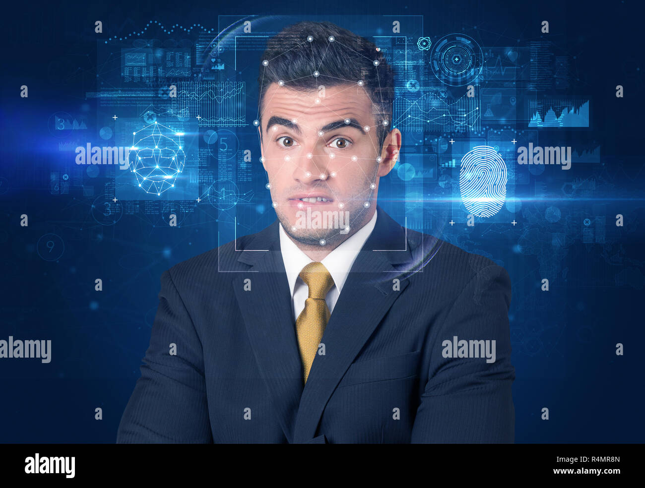 Biometric verification - face and fingerprint detection concept Stock ...