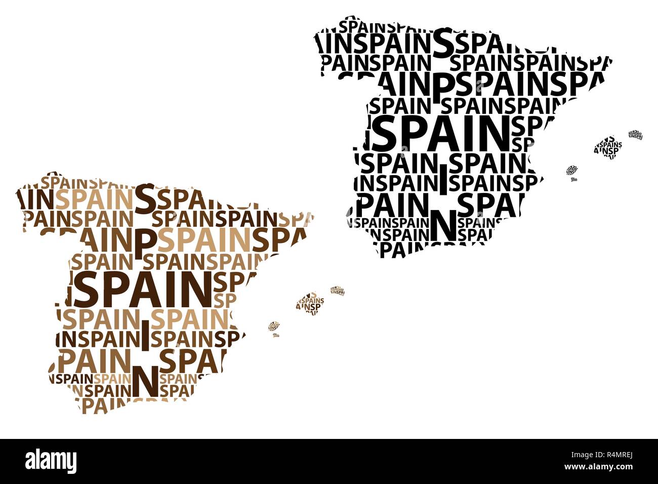 Sketch Spain letter text map, Kingdom of Spain - in the shape of the ...