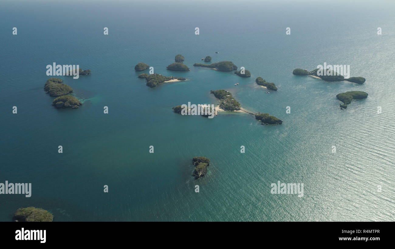 Aerial view of Small islands with beaches and lagoons in Hundred ...