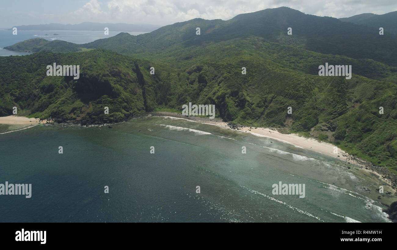 Aerial view of wild beaches. Coast of a tropical island Palau with ...