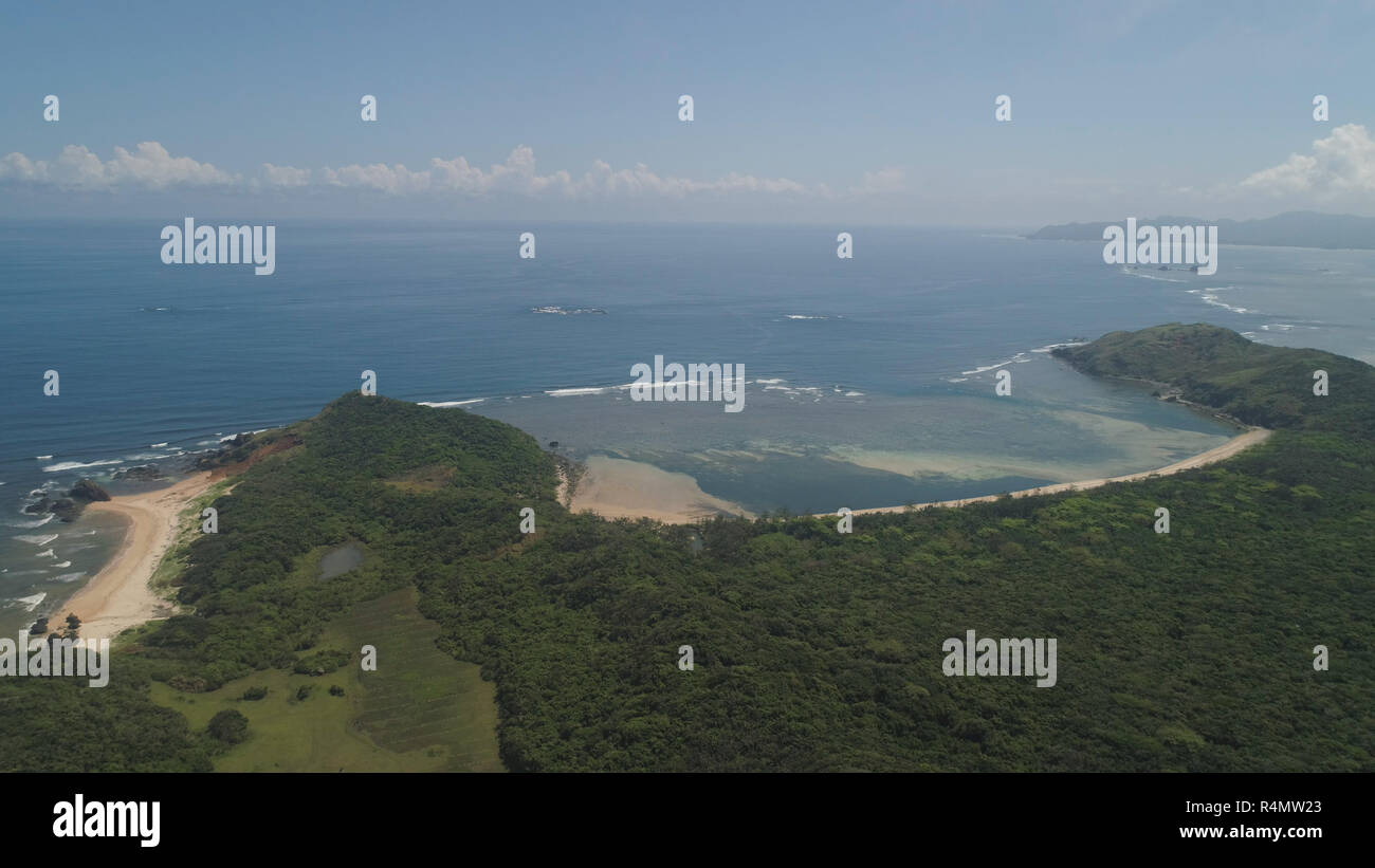 Aerial view of wild beaches. Coast of a tropical island Palau with ...