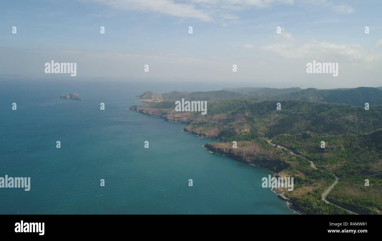 Aerial view of seashore with lagoons and coral reefs. Philippines ...