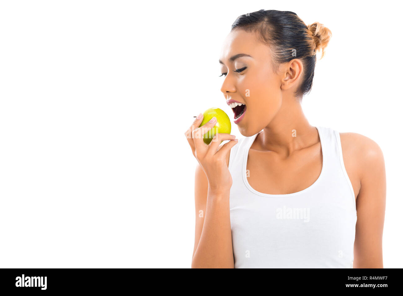 Asian woman eating and living healthy Stock Photo - Alamy