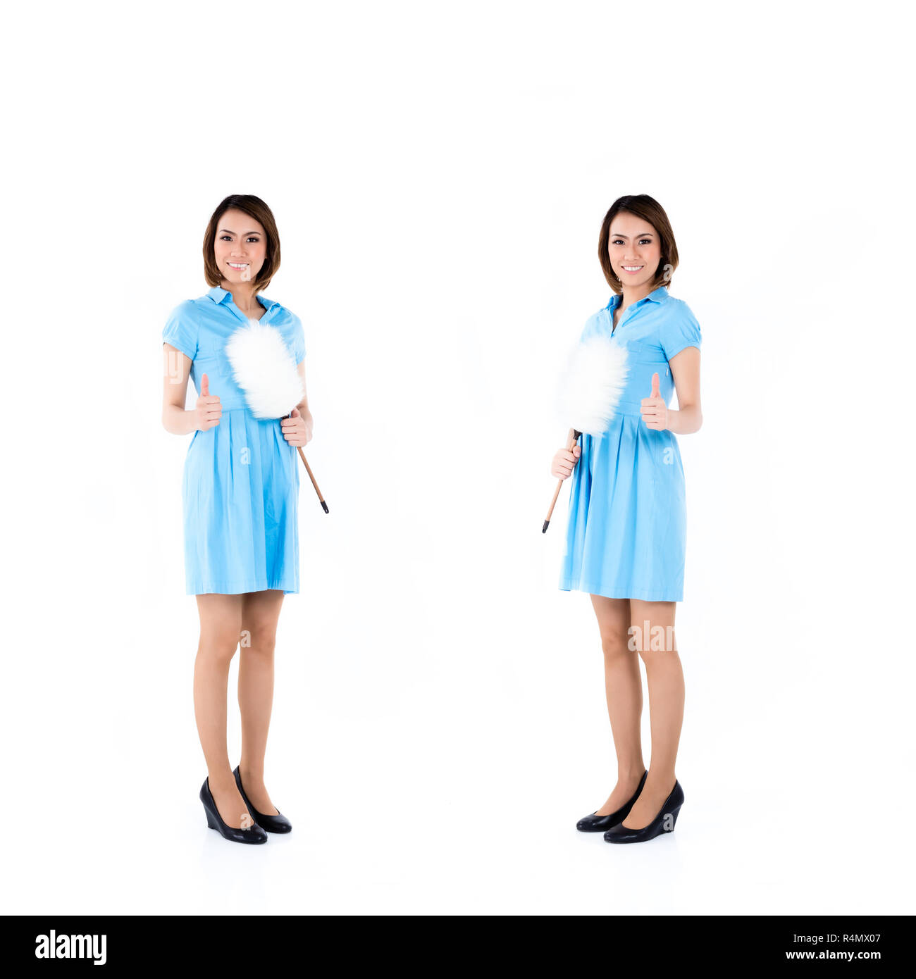 Asian cleaning lady woman isolated Stock Photo - Alamy