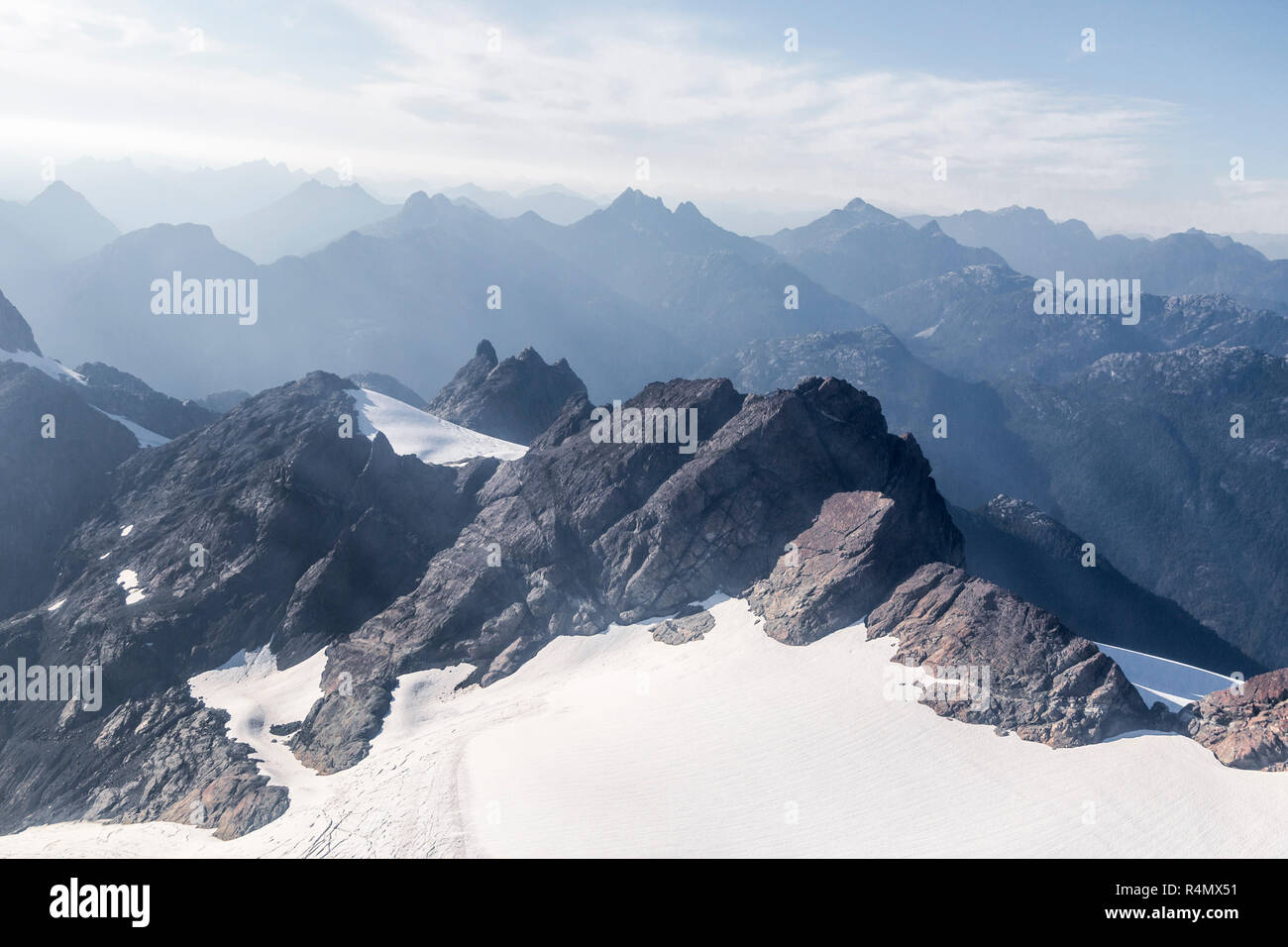 Mountain views from a flight over the Mount Mariner glacier, Tofino ...