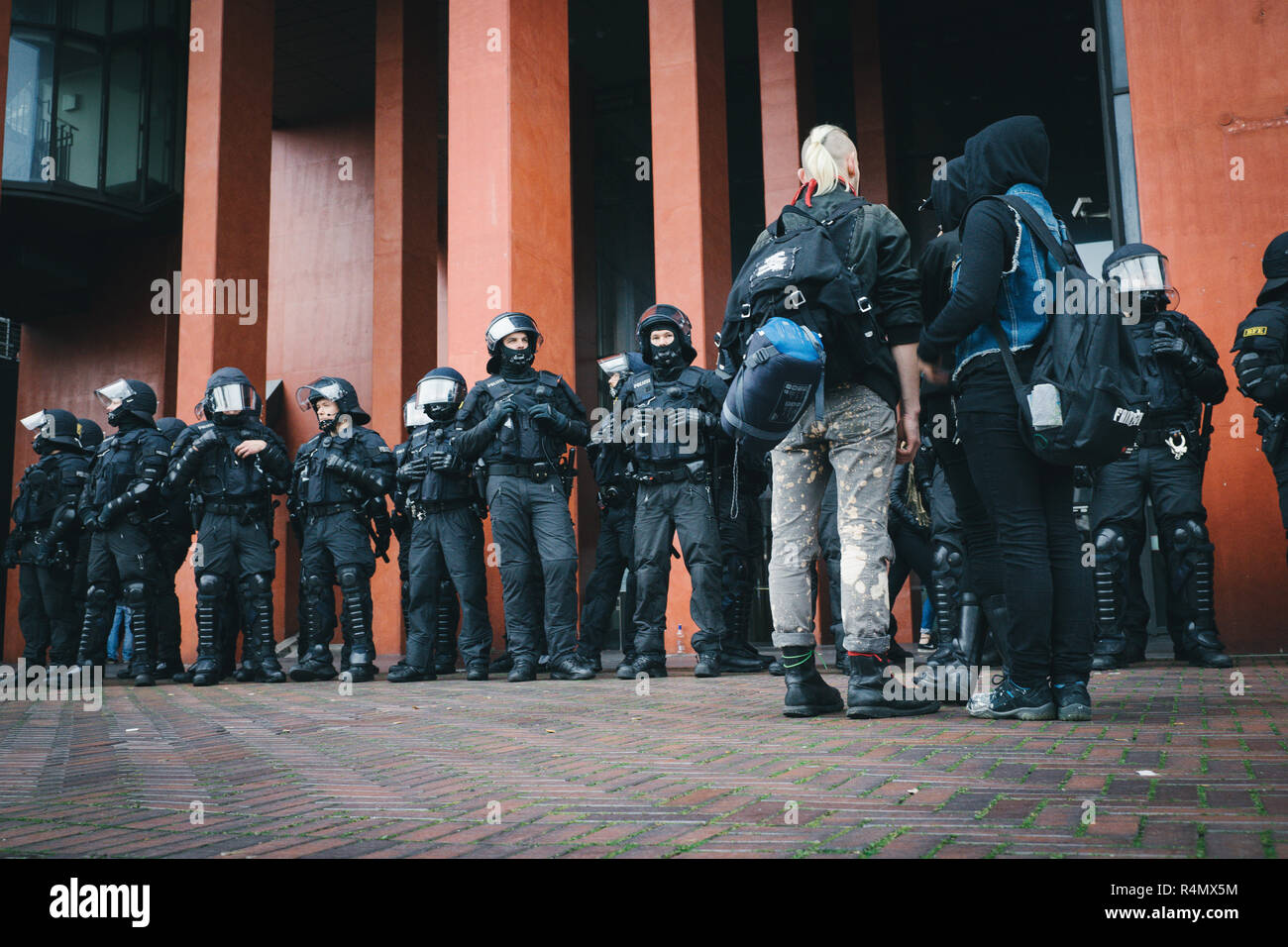 Police in riot gear reacting to a big demonstration clash Stock Photo ...