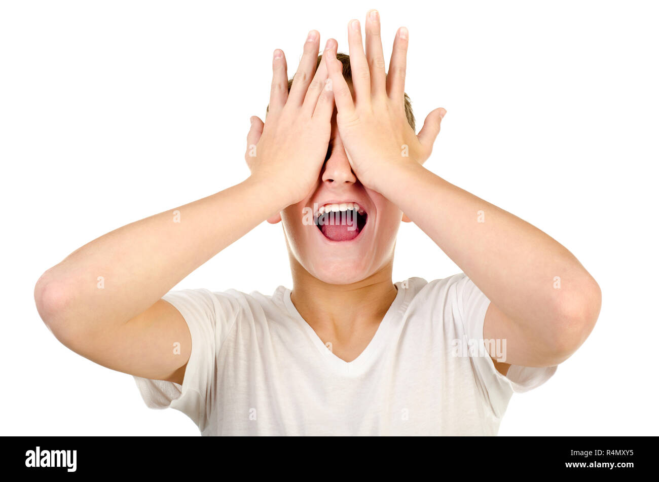 screaming teenage boy isolated on a white background Stock Photo - Alamy