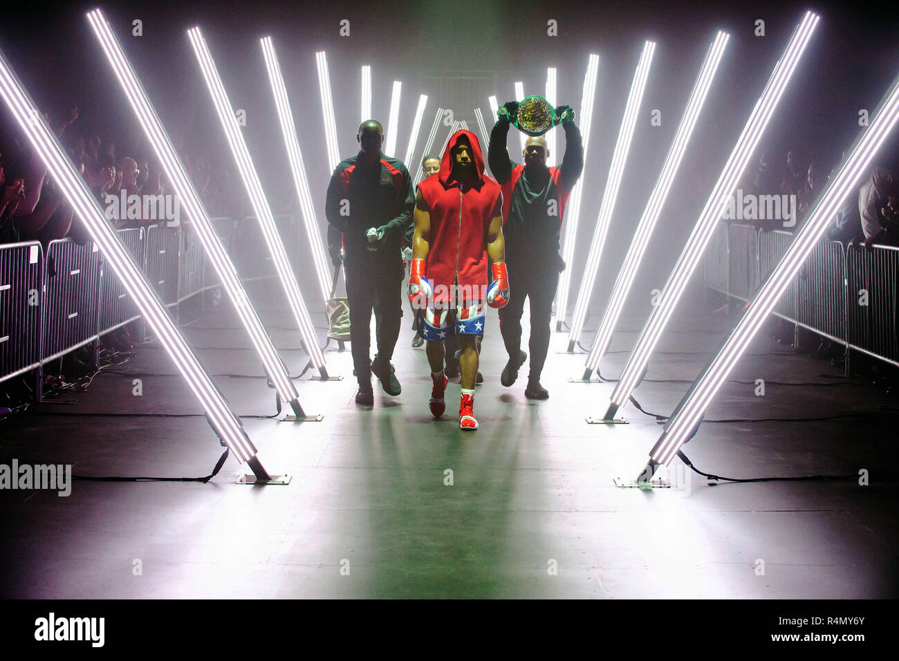 CREED II, (from left): Wood Harris, Michael B. Jordan, Corey Caillet ...