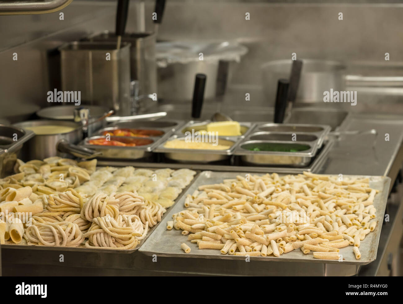 Pasta ready for cooking in commercial kitchen Stock Photo - Alamy