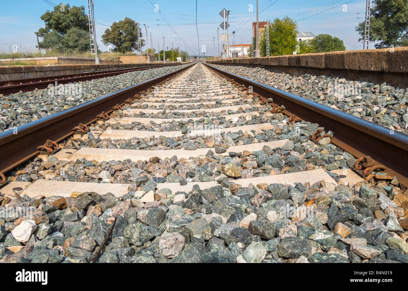 Railroad view passing through the station Stock Photo - Alamy