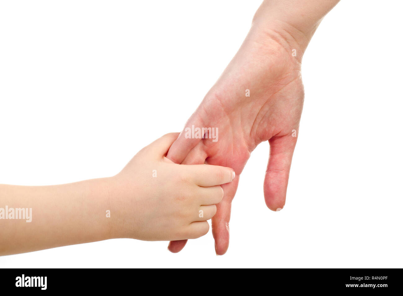 two hands of child and mother isolated on a white background Stock ...