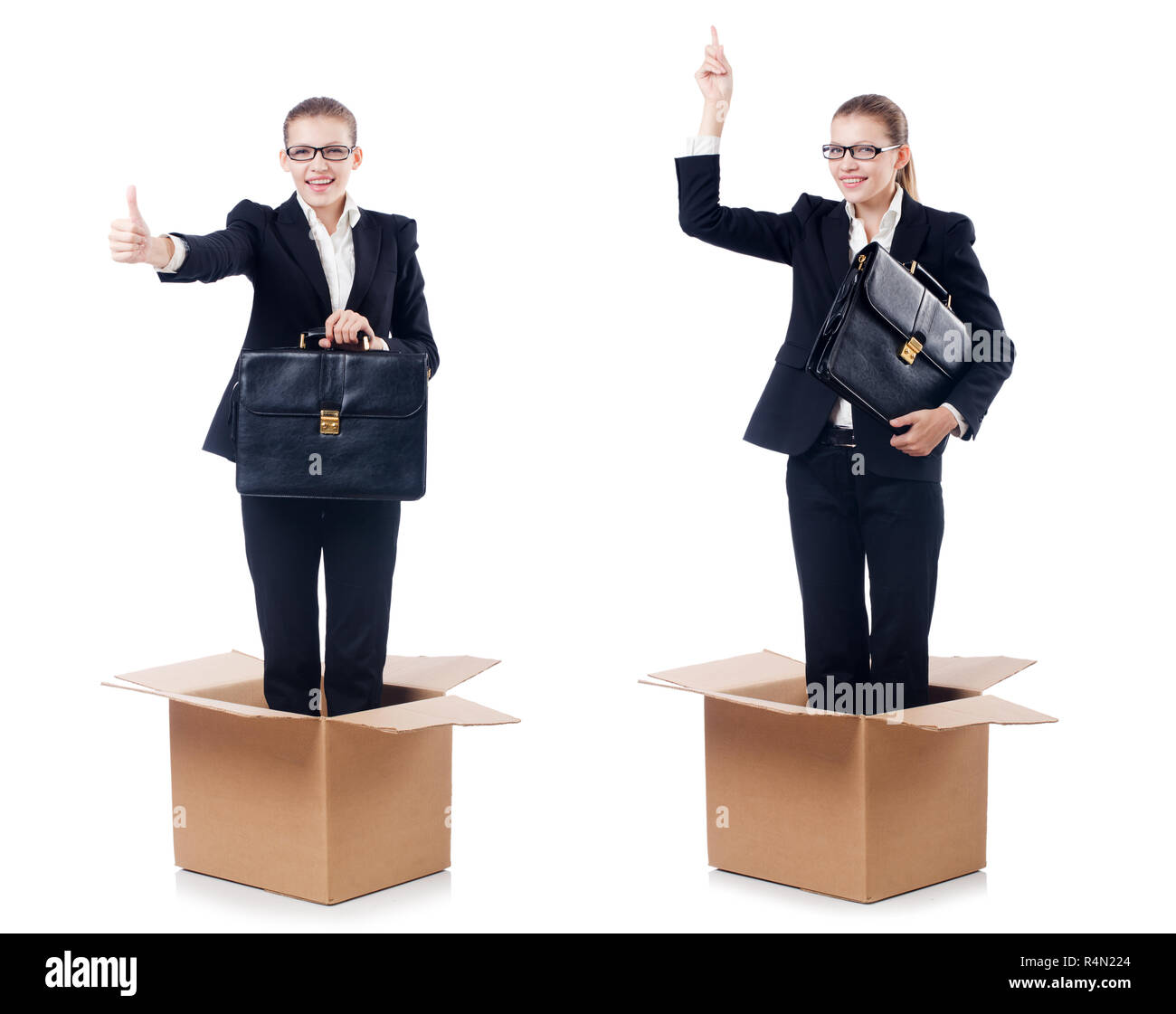 Woman in thinking out of box concept Stock Photo - Alamy